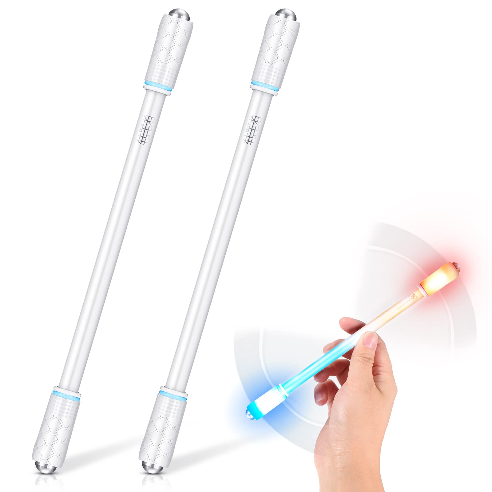 Buy 2 Pieces White Spinning Rotating Pen Brighter LED Rolling Finger ...