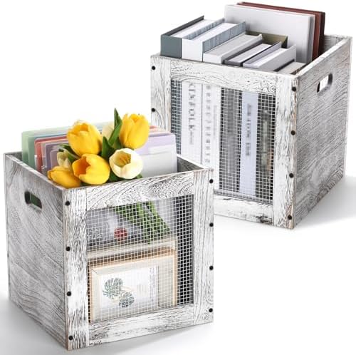 Amazon.com: 2 Pack Wooden Nesting Countertop Baskets with Metal Wire ...