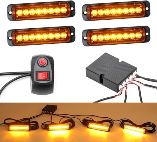 4PCS 24 LED Emergency Strobe Lights Kit 12V 24V 16W Wireless Amber ...