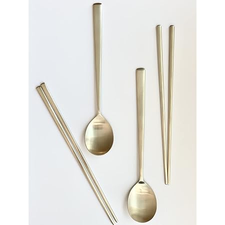 Amazon.com: Korean Chopsticks Spoon 2 Set - METAL STAINLESS STEEL ...