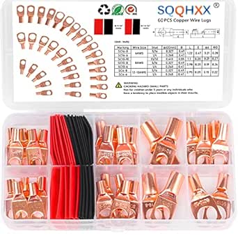 60 terminales de alambre de cobre, extremos de cable de batería AWG 4 ...