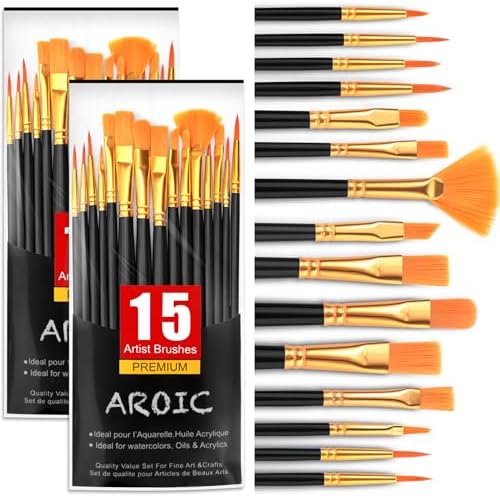 Amazon.com: AROIC Acrylic Paint Brush Set,2pack/30pcs Nylon Hair Oil ...