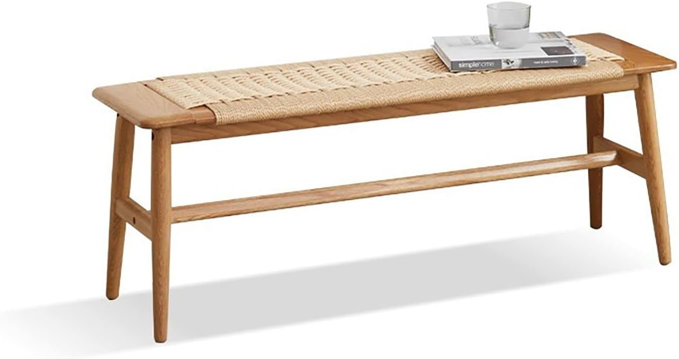 Amazon.com - Wayshome Solid Oak Wood Bench, Hand Woven Bench Surface ...