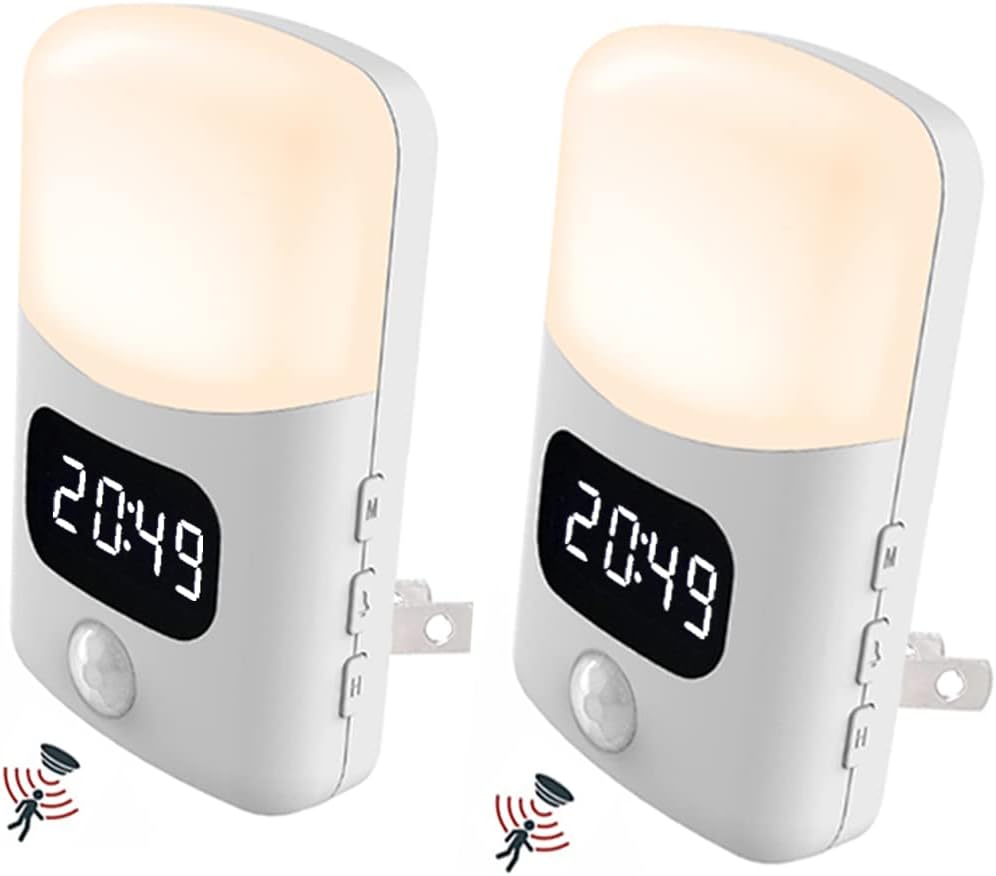 LUXON LED Motion Sensor Night Light with Digital Alarm Clock,Bathroom ...