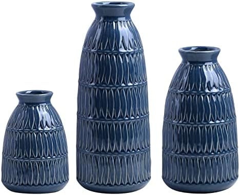 Amazon.com: Blue Ceramic Vases Set - 3 Blue Small Vase, Farmhouse ...