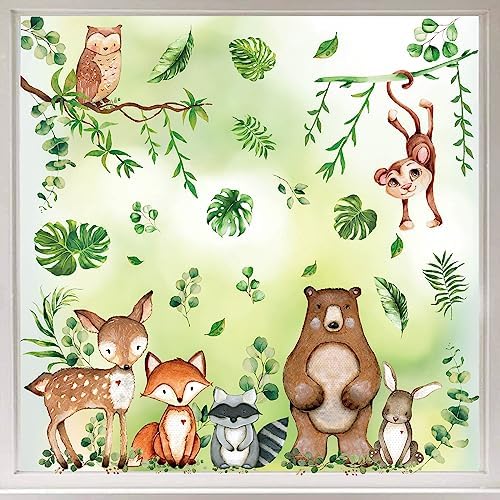 Whaline 6 Sheets Woodland Animals Window Cling Watercolor Forest Animal ...