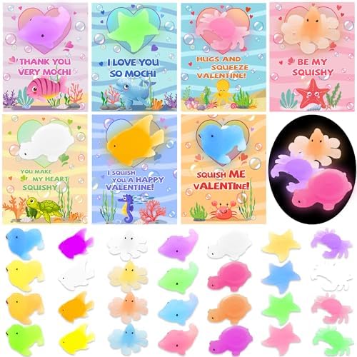 Amazon.com: 28 Valentines Day Gift Cards with Cute Kawaii Mochi Squishy ...
