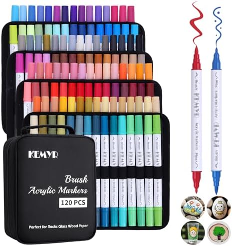 Amazon.com: KEMYR 120 Colors Brush & Fine Tip Acrylic Paint Pens, Dual ...