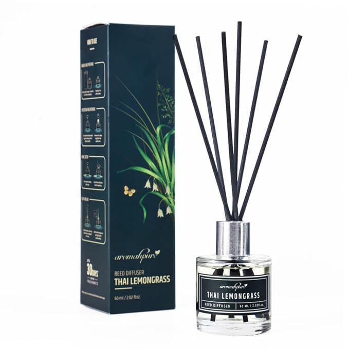 Aromahpure Premium Reed Diffuser 60 ML with 6 Fiber Reed Sticks |Lemongrass Long Lasting Upto 35 ...