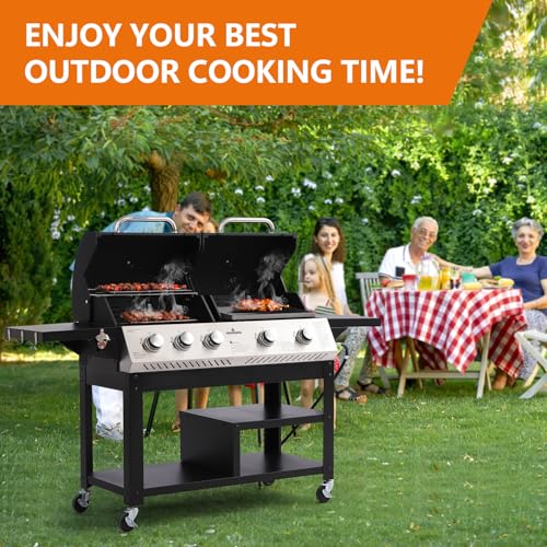 5-Burner Propane Gas Grill and Griddle Combo, Dual Zone Outdoor BBQ ...