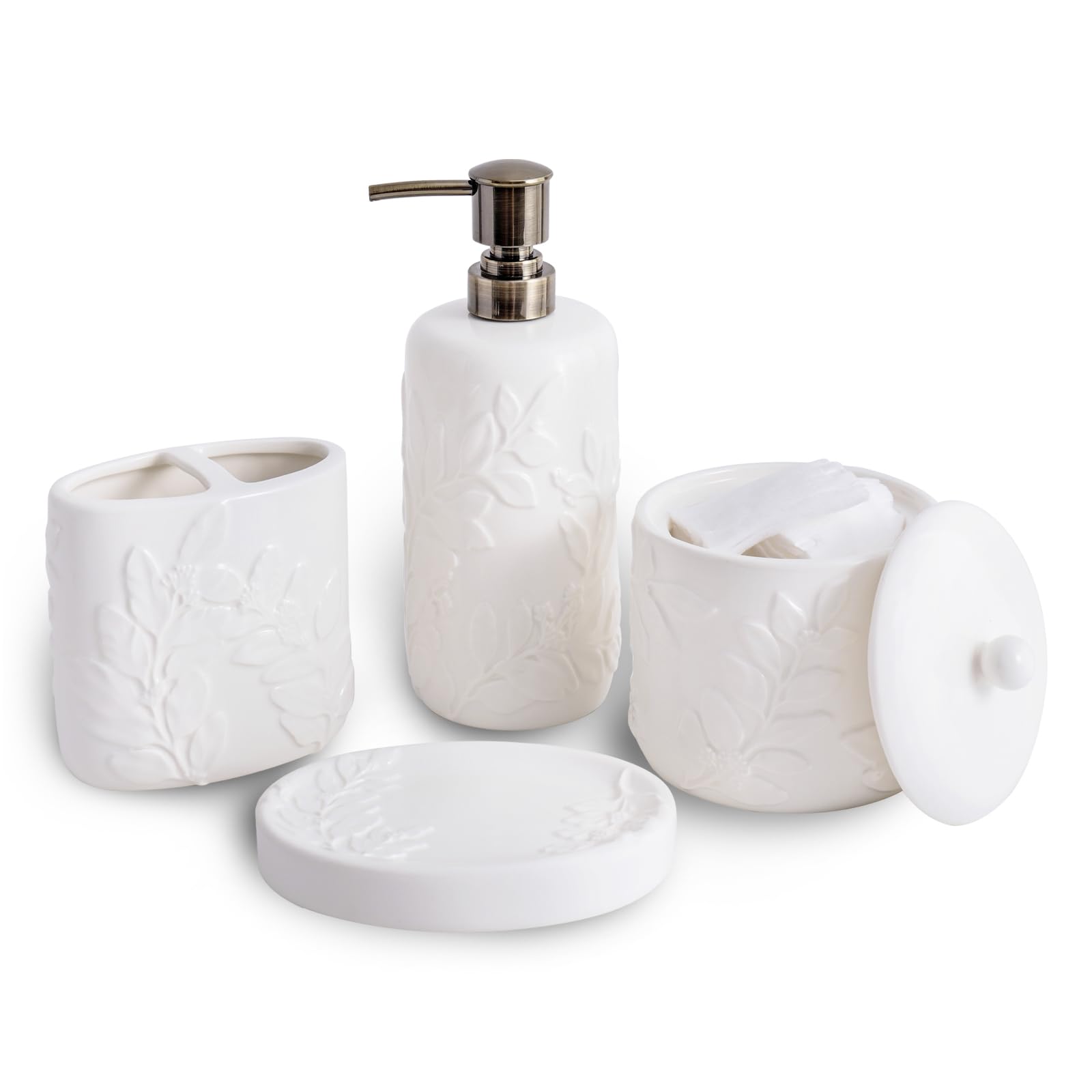 Amazon.com: Bathroom Accessories Set, 4-Piece Ceramic Bath Accessory ...