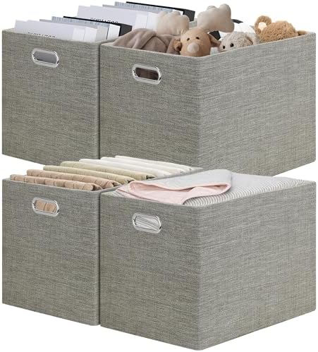 Amazon.com: 4 Pack Large Fabric Storage Bins with 10 Clothing Storage ...