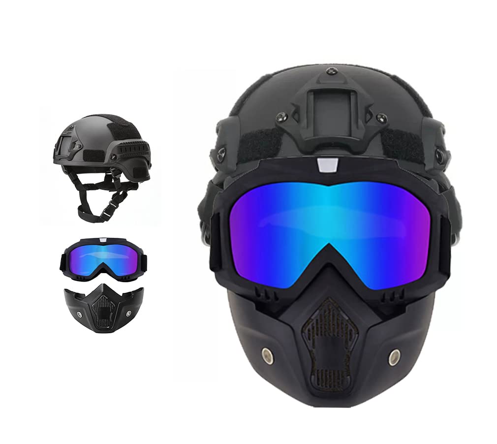 MICH Tactical Helmets with Detachable Face Mask Goggles for Airsoft ...