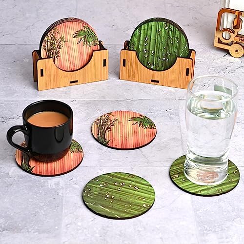 GKD Coaster Set of 12 Natural Wooden Bamboo Tree Style Coasters with ...