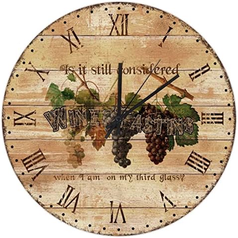 Amazon.com: Wood Wall Clock 10in Grape Wine Tasting Hanging Clock When ...