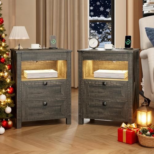 Amazon.com: TAGELIER Nightstands Set of 2 with Gun Drawer, Farmhouse ...