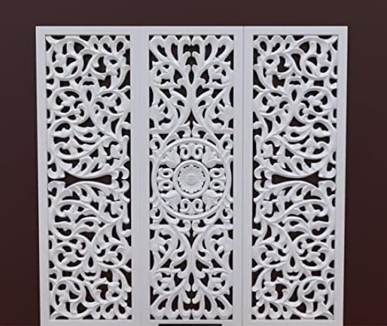 RAJ DECORS Wooden Decoration Hand Carved 3 Wall Panel (MDF Wood, White ...