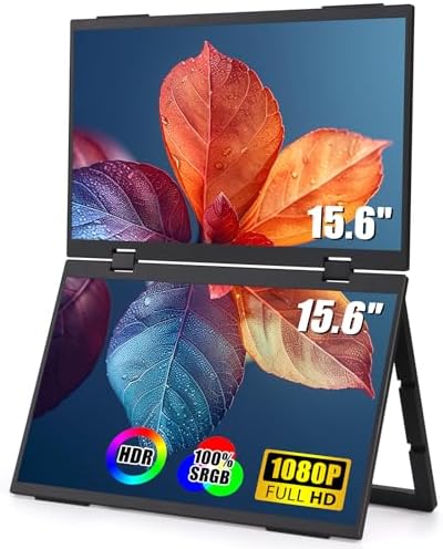 External Portable Monitor for Laptop Foldable 15.6" Dual Monitor with ...
