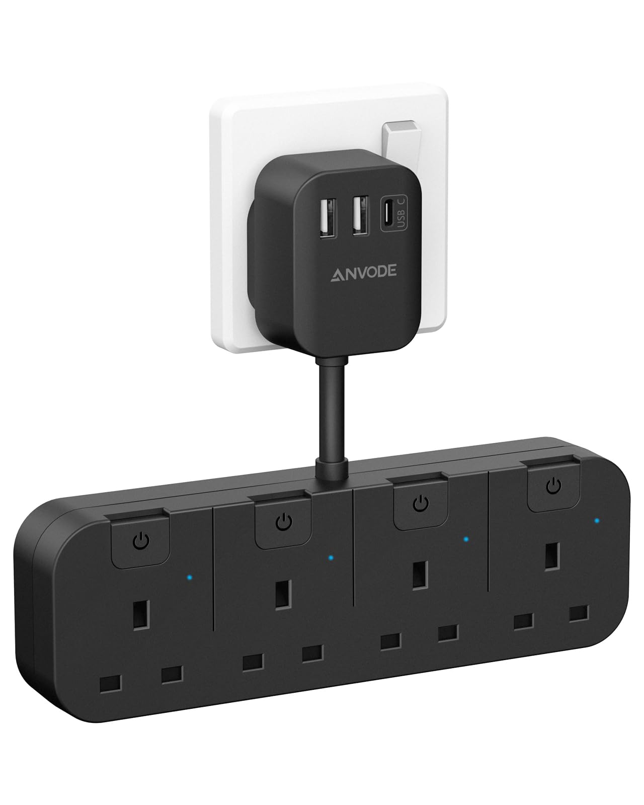 Buy Multi Plug Extension with 3 USB (1 Type C), 4 Way Plug Adapter with ...