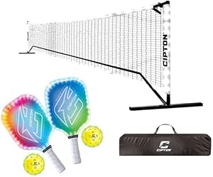 Amazon.com : Cipton Sports LED Light Up Pickleball Net Set, 12FT Net, LED Carbon Fiber Paddles ...