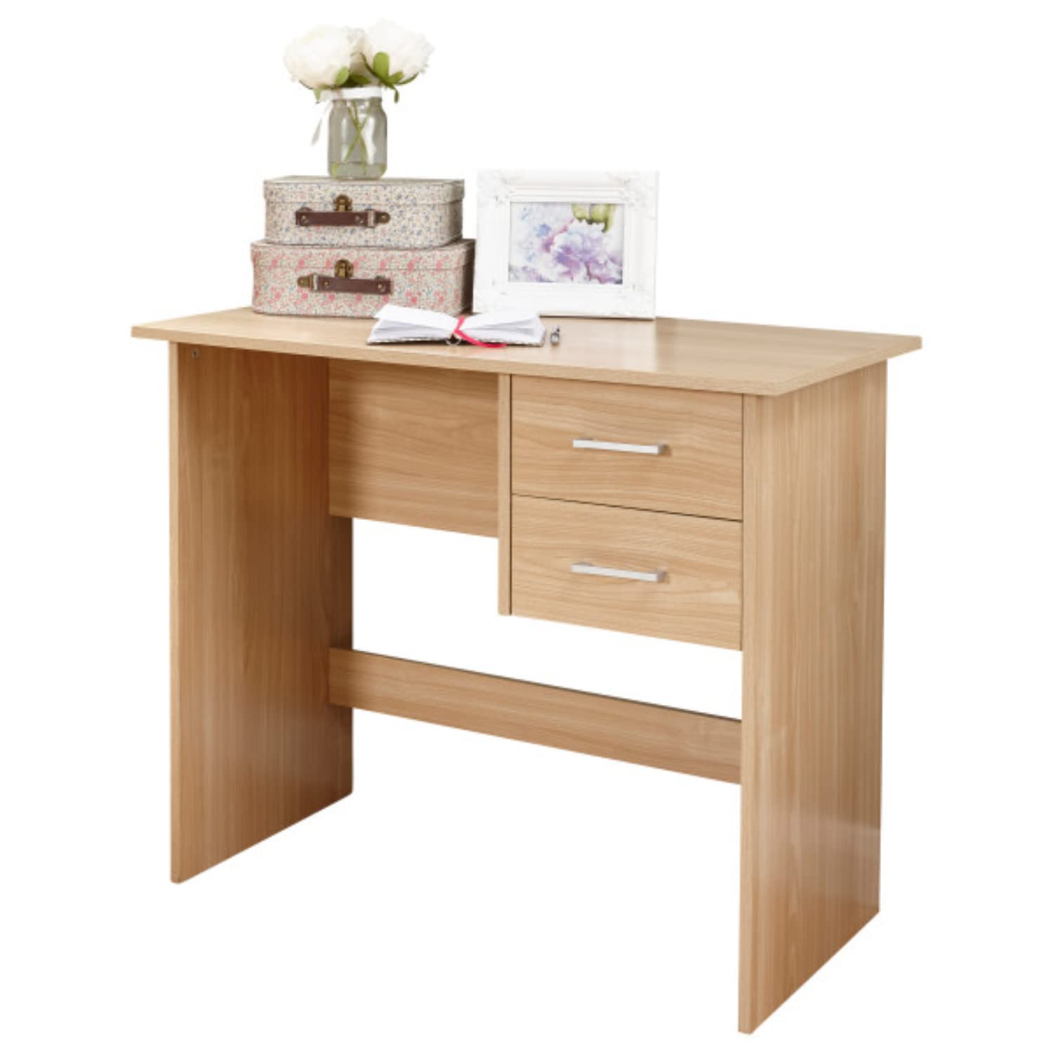 GFW Computer Office Desks with Storage Drawers, Wood, Oak, 90 x 73 x 45 ...