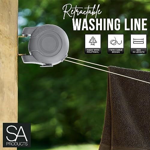 SA Products Wall Mounted Twin Cable Retractable Washing Line – 30m Long ...