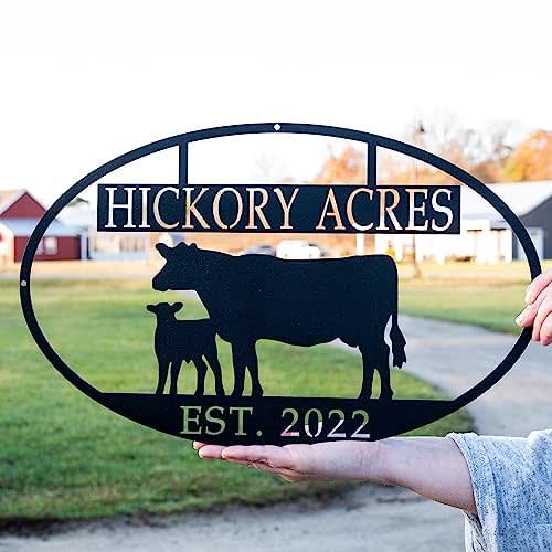 Amazon.com: Cow Oval Farm Sign | Custom Metal Ranch Name Sign | Cow and ...
