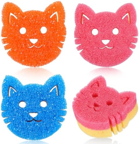 Amazon.com: Kikkerland Kitty Cat Scrub Reusable Sponges, for Scrubbing ...