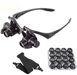 Amazon.co.jp: Hinniuy ライト付 メガネ型ルーペ 眼鏡型拡大鏡 倍率2.5/4/6/8/10/15/20/25倍 レンズ交換式 両手が使える ヘッドバンド付 軽量設計 ...