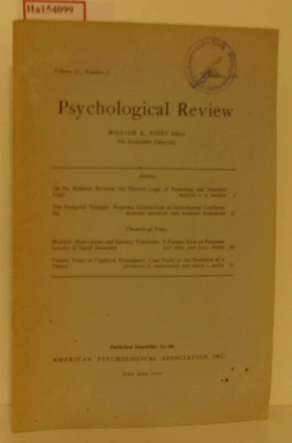 Psychological Review, Vol. 85, No. 1, 1978. [ Contains et al: Braine, M ...
