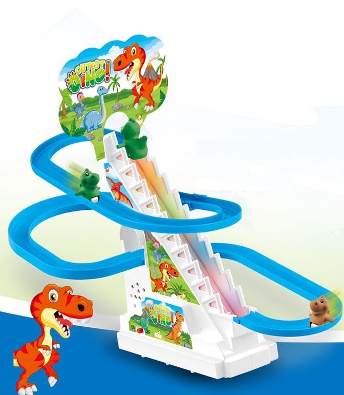 3 Dino Slide Toy Set, Funny Automatic Stair-Climbing Dinolings Cartoon ...