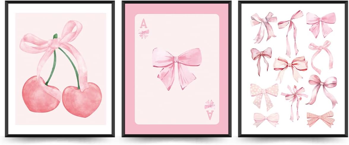 Amazon.com: ETVISO Coquette Pink Bow Wall Art Posters Set of 3, Dorm ...