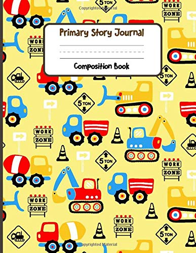 Primary Story Journal Composition Book: Boys Trucks Dotted Midline and ...