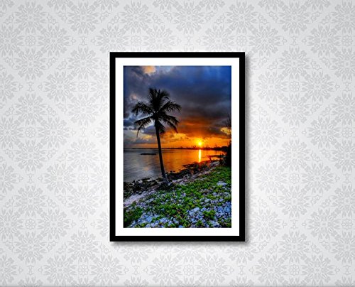 999STORE Framed Canvas Wall Art + Black Frame + Sunset sea Shore ...