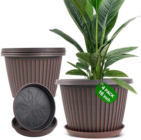Amazon.com : 16 inch Plastic-Flower-Pot-for-Indoor-Plants, 4 Pack Large ...