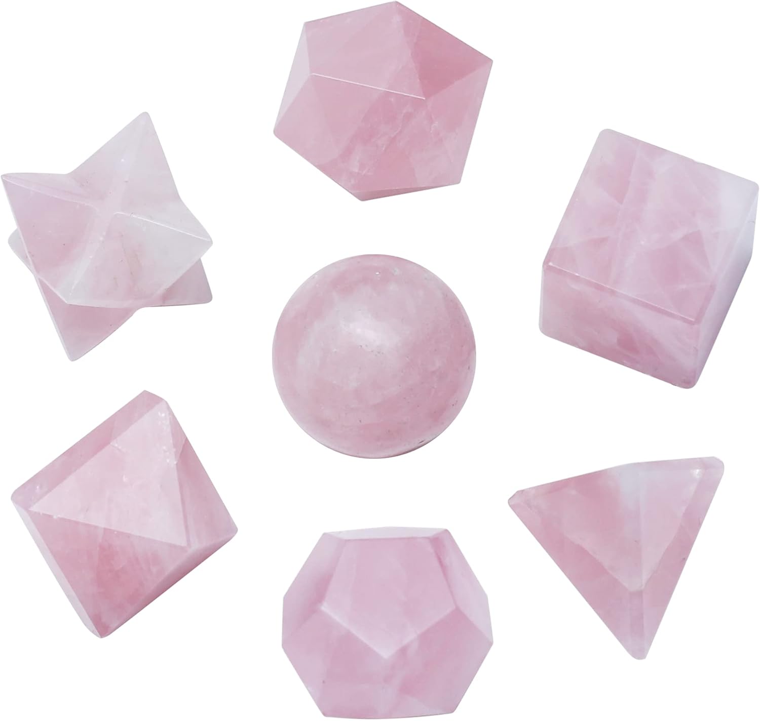 Amazon.com: Crocon Rose Quartz 7Pcs Platonic Solids Crystal Geometry ...