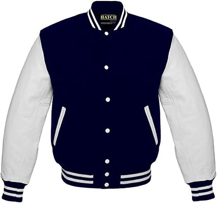 Hatch Sports Mens Varsity Jacket Wool Body Genuine Leather Arms ...