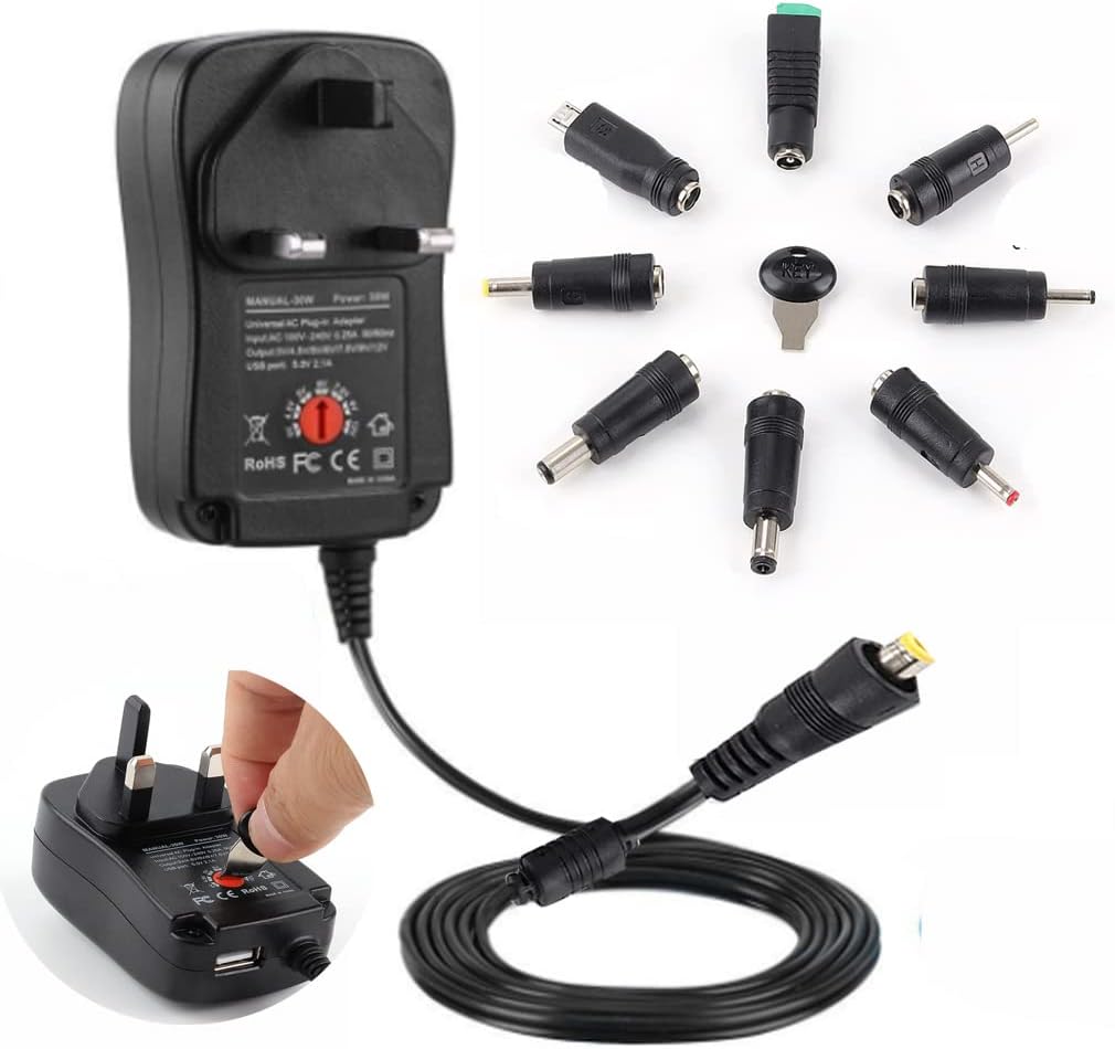 GLLDS Universal AC/DC Adapter, 30W Switching Power Supply with 8 Selectable Adapter Plugs for 3V ...