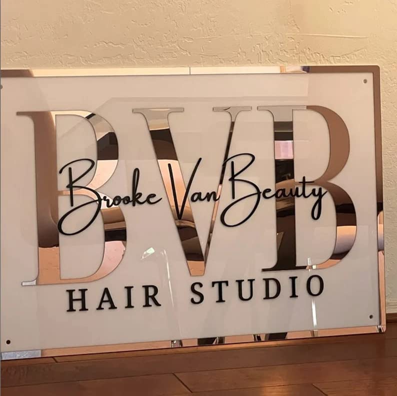 Amazon.com: Custom Rectangle Logo Sign, Acrylic Logo Salon Business ...