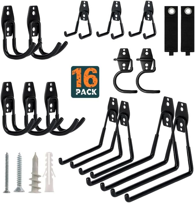 gamtrik 16-Pack Utility Garage Hooks for Hanging - Heavy Duty Garage ...