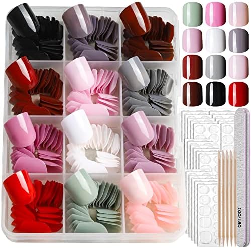 Amazon.com: FANDAMEI Short Press on Nails, 24 Packs 576PCS Short Round ...