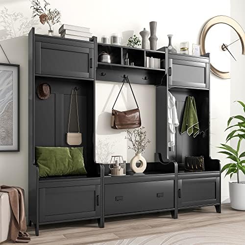 Amazon.com: P PURLOVE 4-in-1 Entryway Hall Tree with Coat Rack,Wide ...