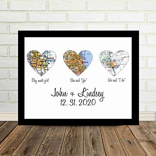 Amazon.com: Wedding Gift Framed Art Heart Map Personalized Wedding Gift ...
