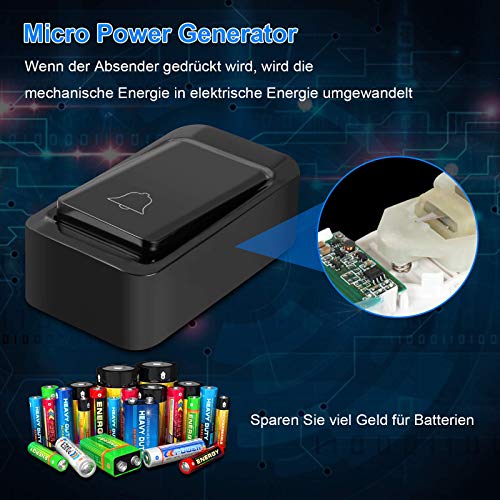 Battery- wireless doorbell, front door, wireless bell, outdoor ...