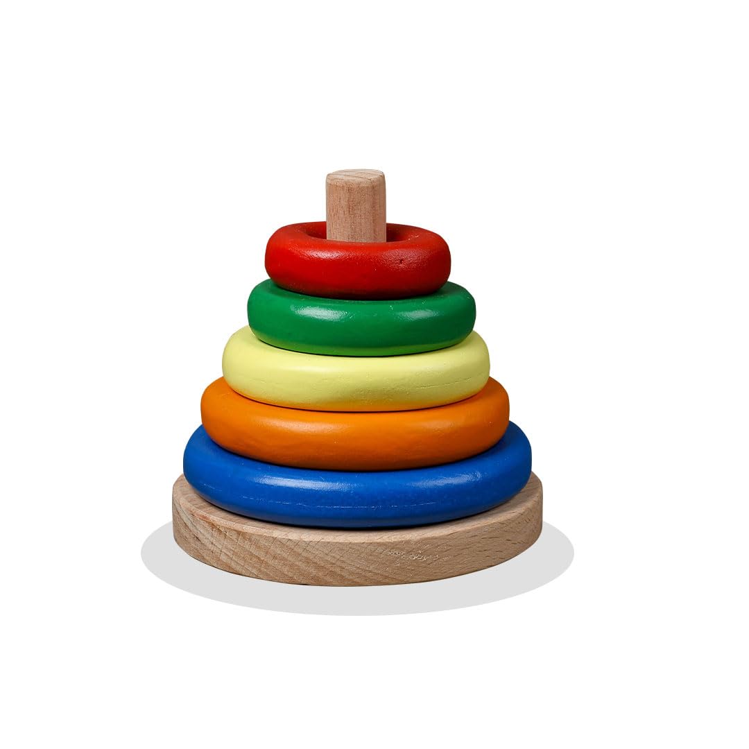 Brainytots Wooden Ring Stacker | Montessori Baby & Toddler Toy for ...