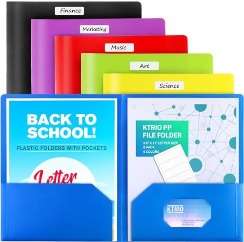 Amazon.com : KTRIO Plastic Folders with Pockets, 6 Pack 2 Pocket ...