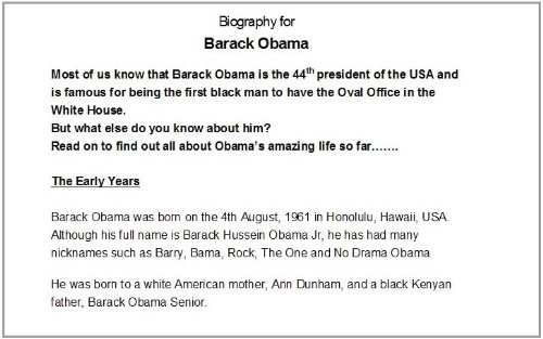 Biography of Barack Obama - KS2 Primary School Exemplar Text Y4-6 eBook ...
