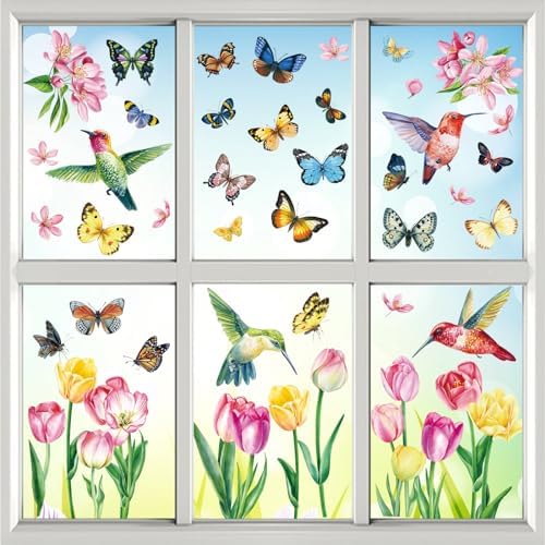 Amazon.com: JOFONY 8 Sheets Easter Tulip Flower Butterfly Window Clings ...