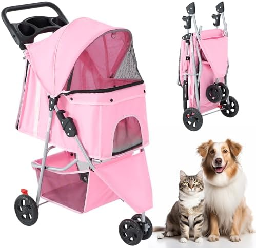 Amazon.com: KMFurnila 3 Wheel Pet Stroller for Dogs and Cats, Foldable ...