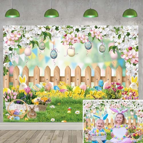 INRUI Spring Easter Photography Background Garden Bunny Colorful Egg ...